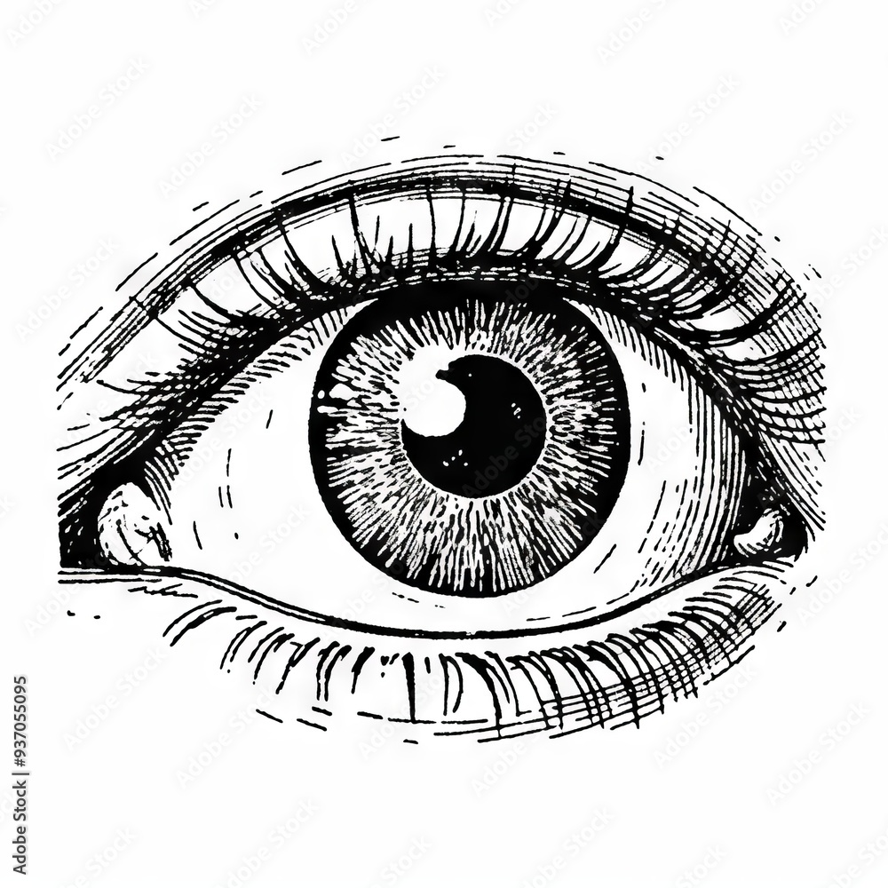 Detailed Black and White Illustration of a Human Eye with Intricate ...