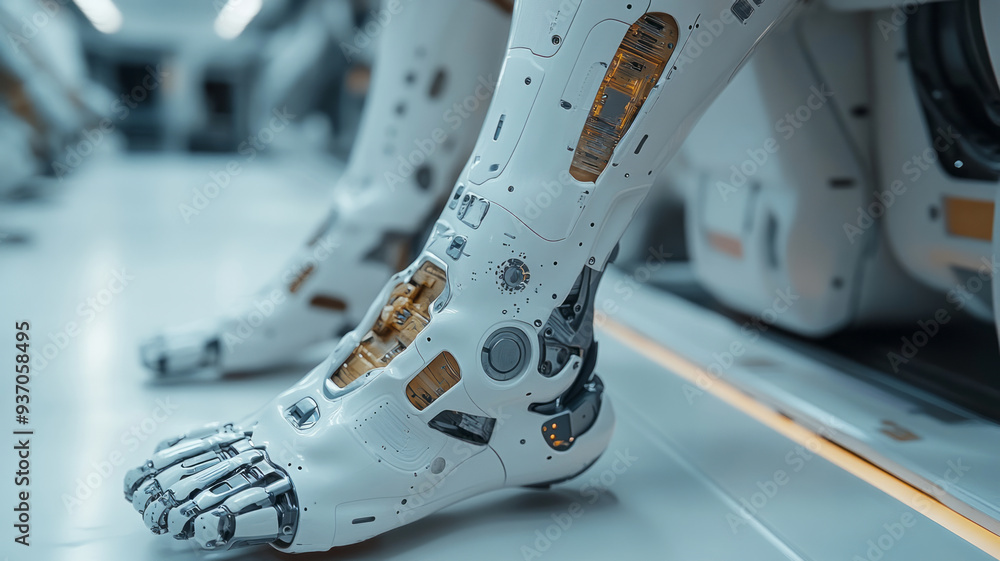 A cinematic, high-tech scene of advanced prosthetics tailored for ...