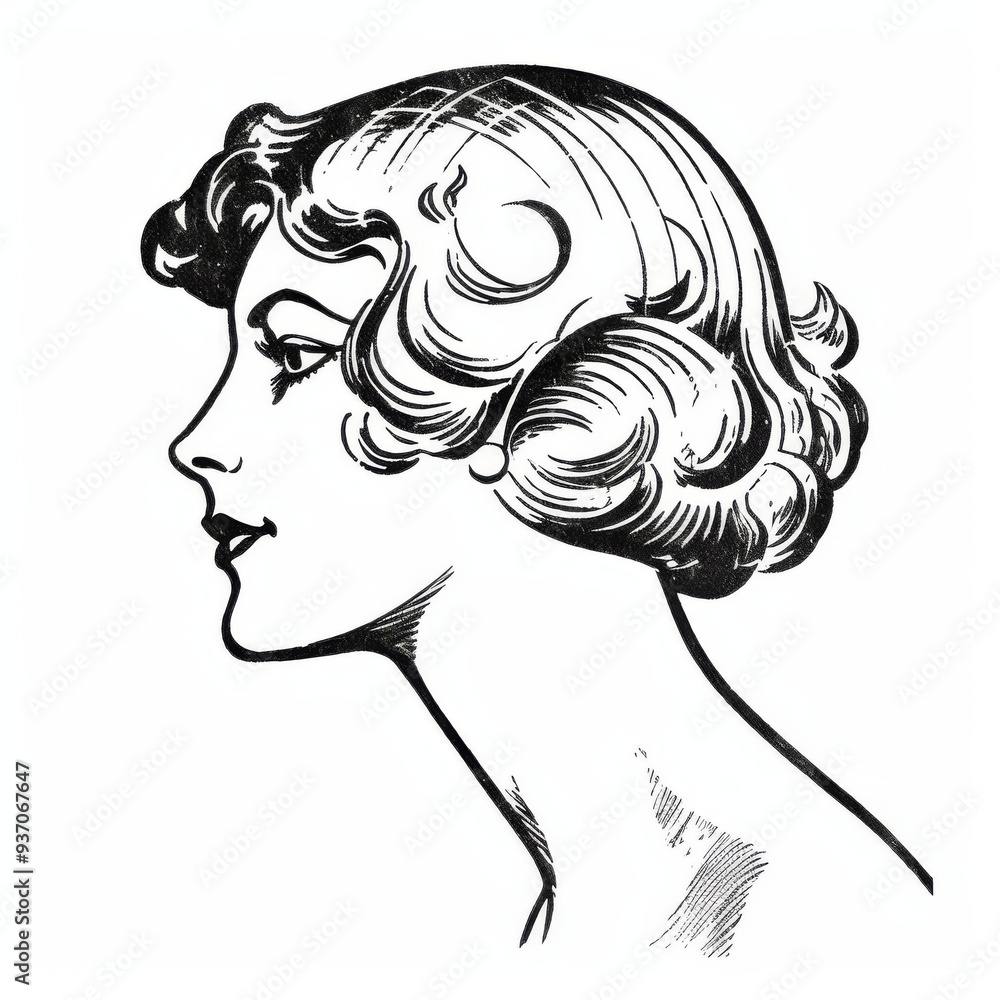Elegant Vintage Woman Illustration - Classic Black and White Line ...