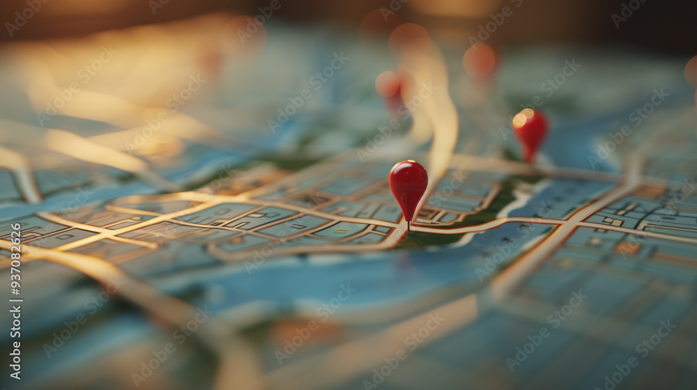 Map with Location Pins Indicating Multiple Points of Interest Stock ...