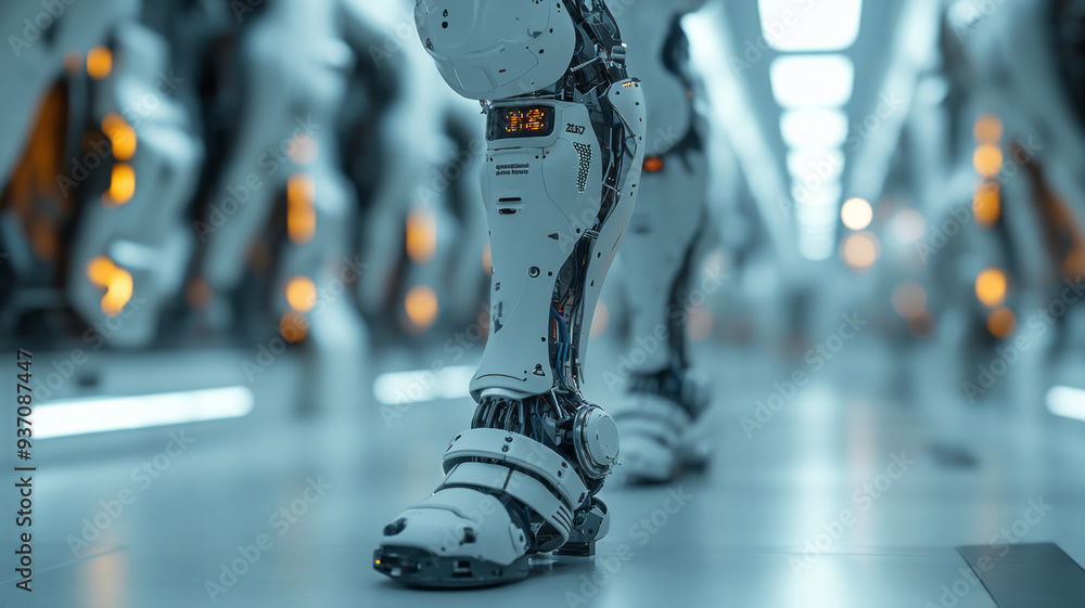 A cinematic, high-tech scene of advanced prosthetics tailored for ...