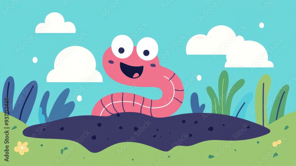 Charming illustration of an earthworm with fun textures and bold shapes ...