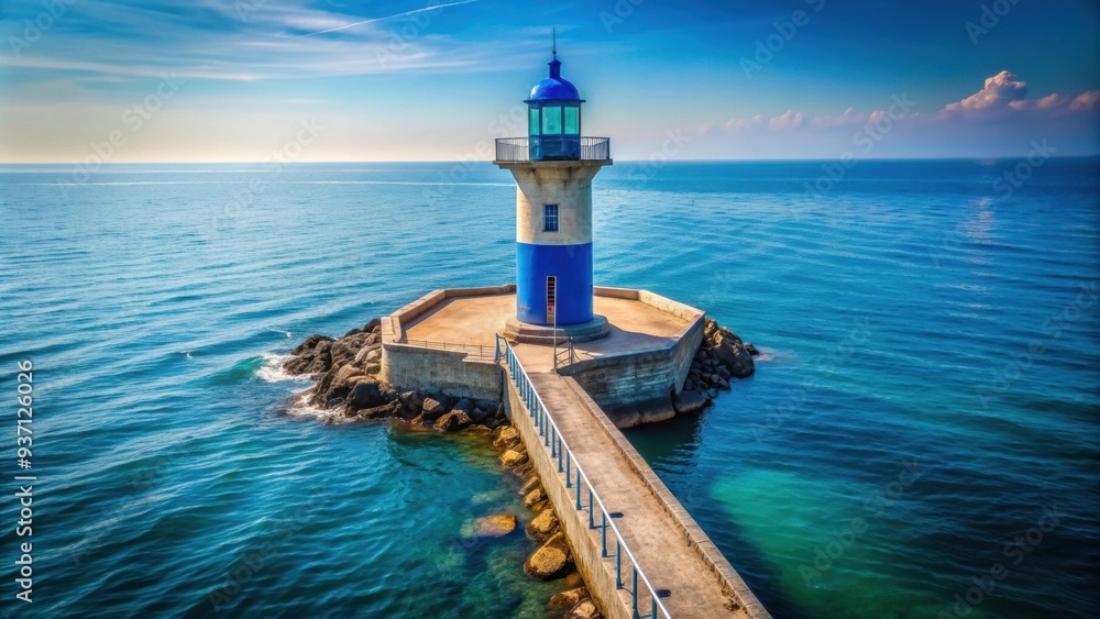 Lighthouse with blue roof on rocky pier in Black Sea port, Genoese ...