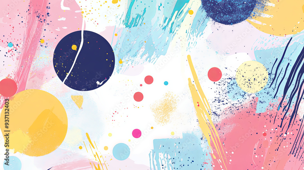 80s or 90s style paint splatter aesthetic with lines, circles in bright ...