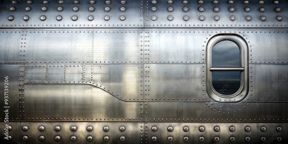 Airplane fuselage silver metal texture with rivets , aviation, aircraft ...