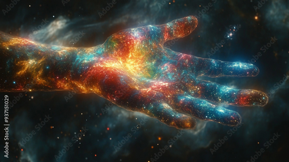 human hand morphing into a digital hand symbolizes the fusion of ...