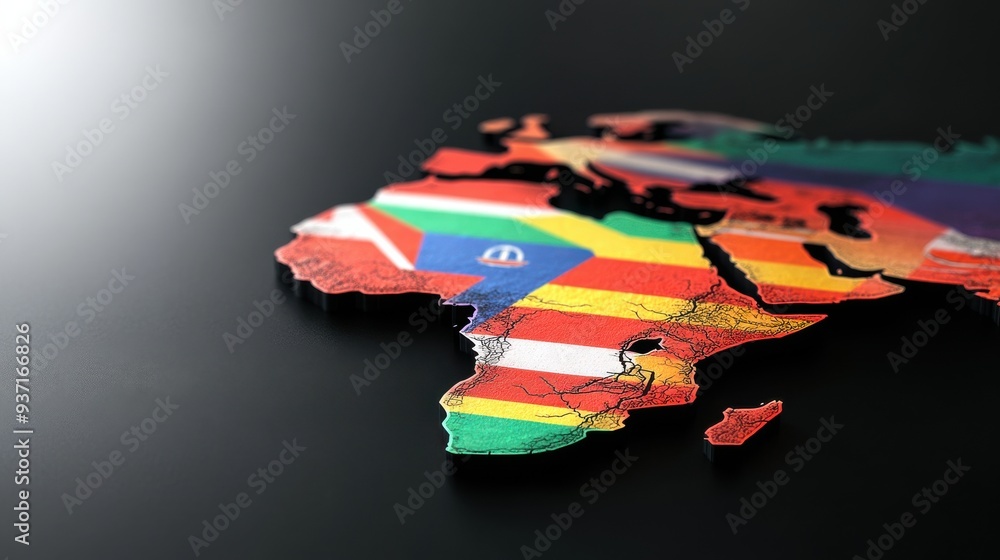 Colorful map of Africa displaying vibrant flags of different countries ...