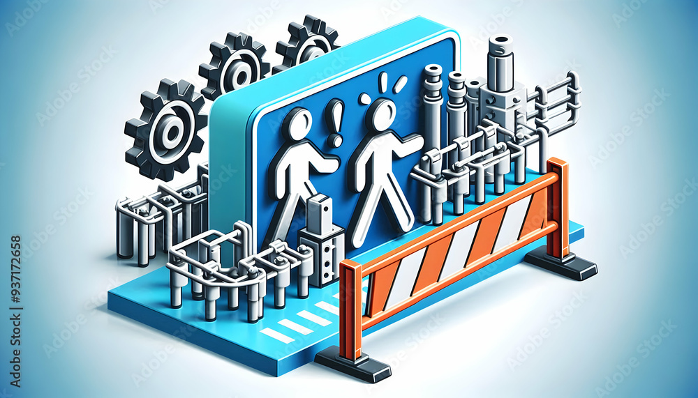 3D Icon as Safety barrier and assembly line concept as A safety barrier ...