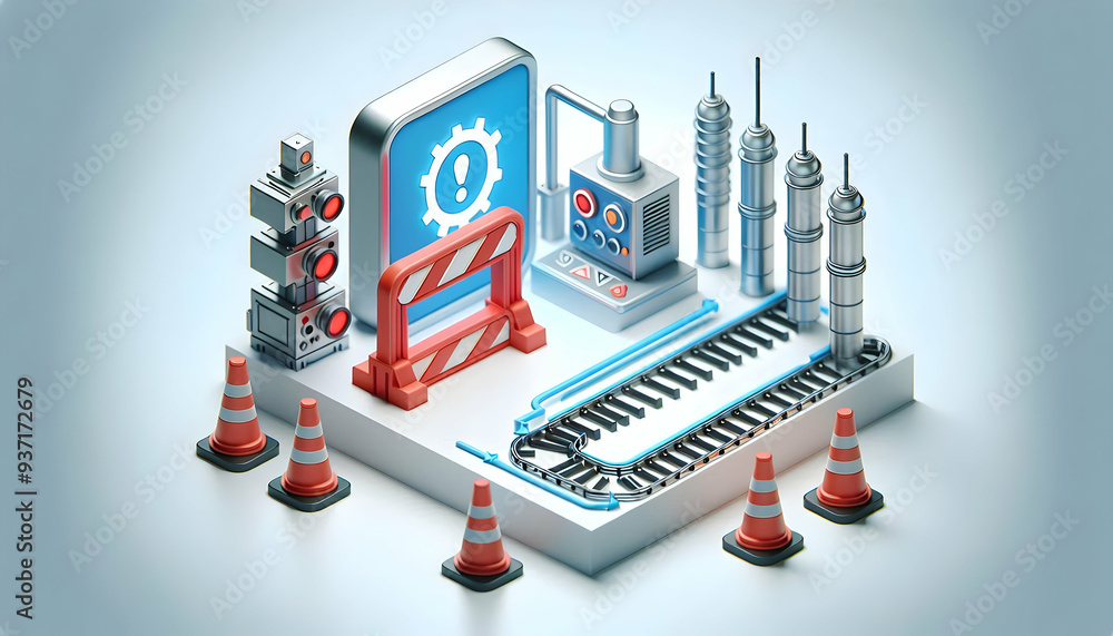3D Icon as Safety barrier and assembly line concept as A safety barrier ...