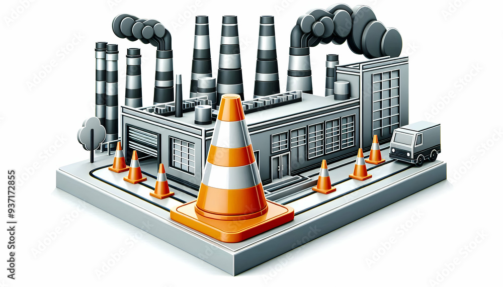 3D Icon as Safety cones and factory floor concept as Safety cones ...