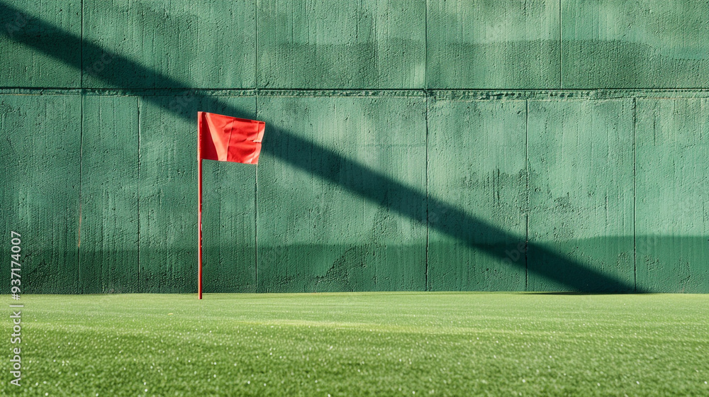 Minimalist Golf Flag Against a Green Wall Background. A striking image ...