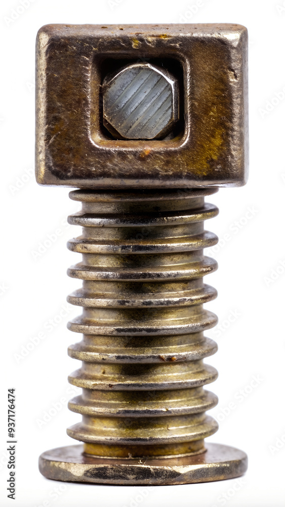 Old Metal male square nut screw nail heads isolated on cut out PNG. To ...
