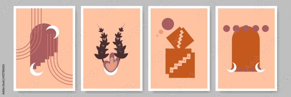 Minimalist boho poster cover template. Various organic shapes, textures ...