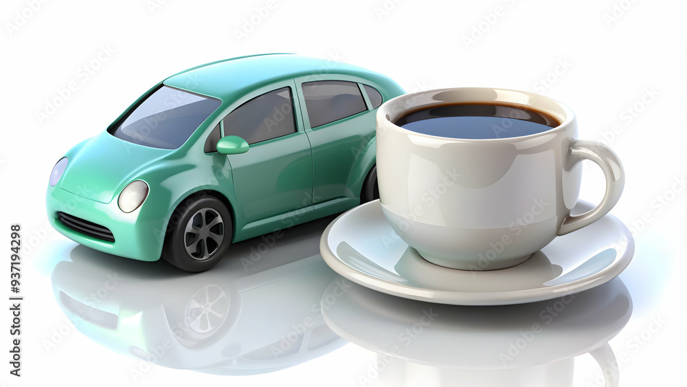 3D Icon as Electric car and coffee cup concept as An electric car icon ...