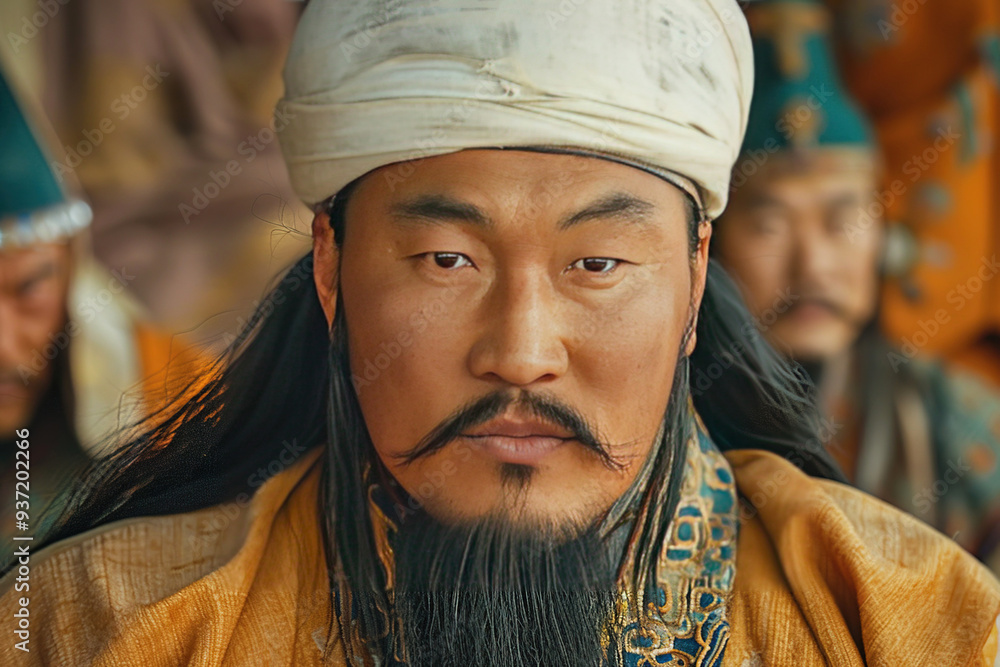 Genghis Khan commander of the Mongol Empire, East Asia. A man with a ...