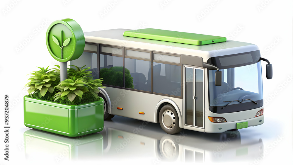 3D Icon as Hybrid bus and office icon concept as A hybrid bus paired ...