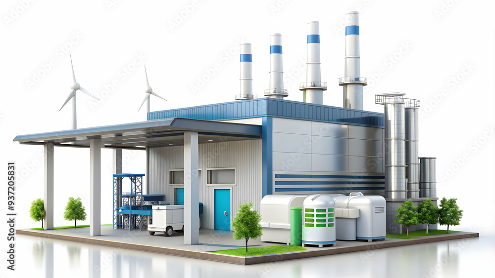 3D Icon as Hydrogen fuel station and manufacturing hub concept as A ...