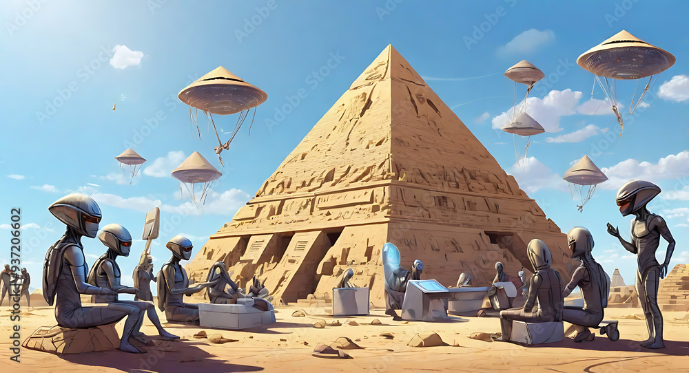 Aliens building the Egypt's pyramid using the futuristic advanced ...