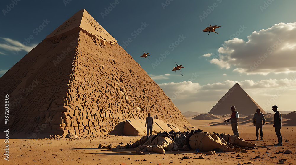 Aliens building the Egypt's pyramid using the futuristic advanced ...