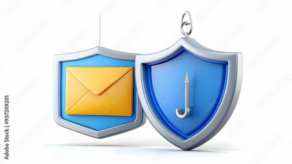 3D Icon as Phishing email and shield icon concept as A phishing email ...