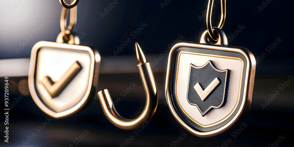 3D Icon as Phishing hook and security badge concept as A phishing hook ...