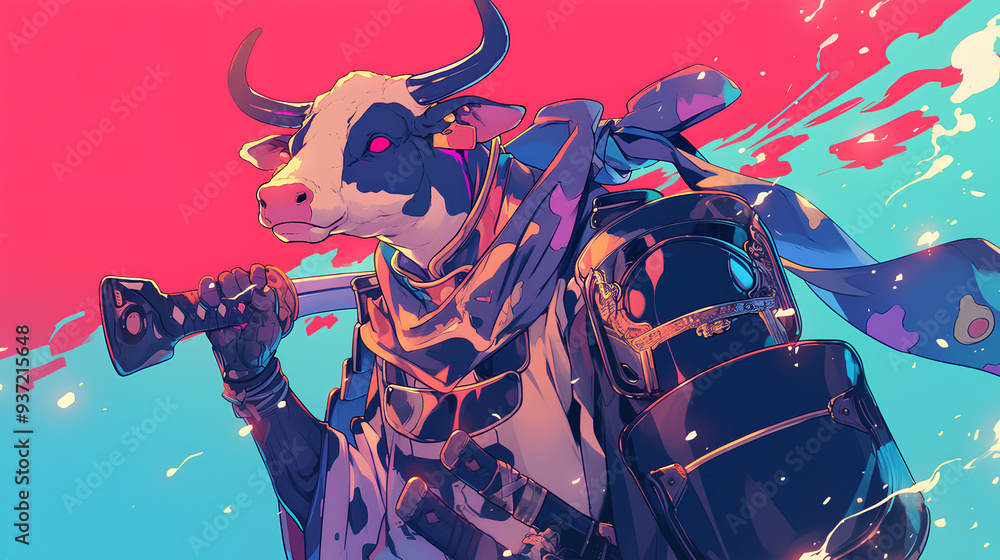 Cute cow wearing Japanese samurai armor, cool poses, cute kawaii ...
