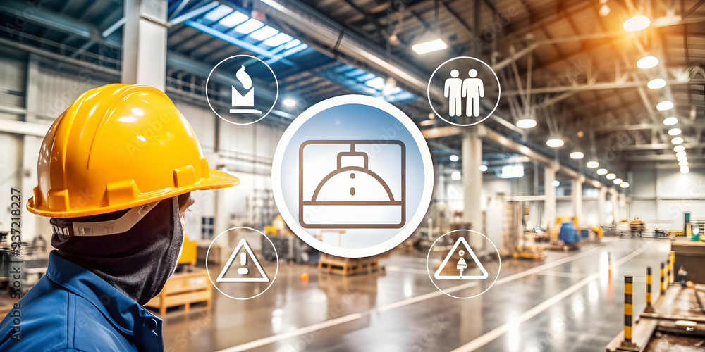 3D Icon as Safety training icon and factory floor concept as A safety ...