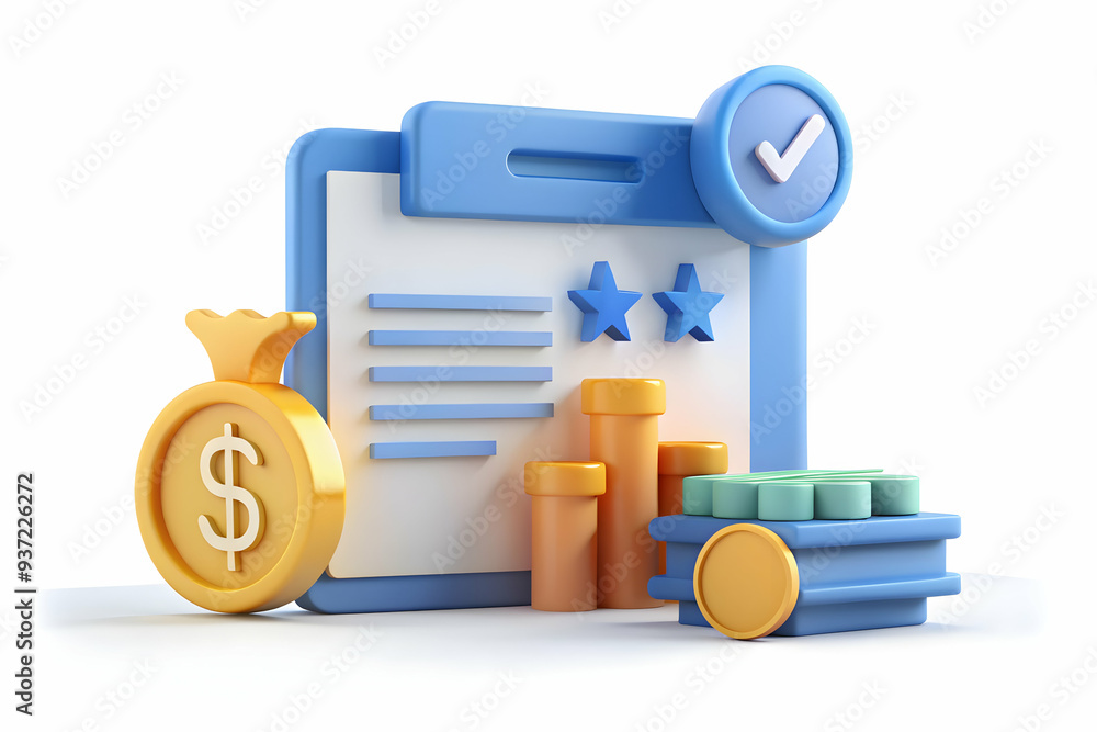 3D Icon as Tax exemption certificate and financial portfolio concept as ...