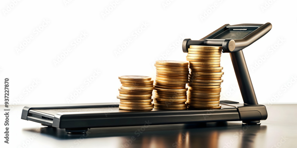 3D Icon as Treadmill and coin stack concept as A treadmill and a stack ...
