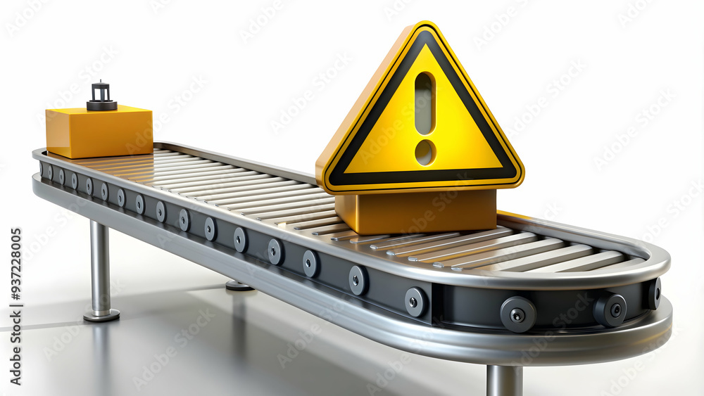 3D Icon as Warning sign and conveyor belt concept as A warning sign ...