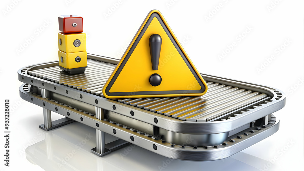 3D Icon as Warning sign and conveyor belt concept as A warning sign ...