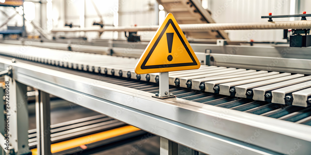3D Icon as Warning sign and conveyor belt concept as A warning sign ...