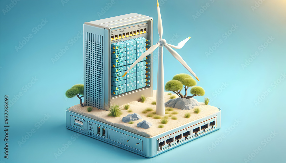 Photo Realistic as Wind turbine and network switch concept as A wind ...