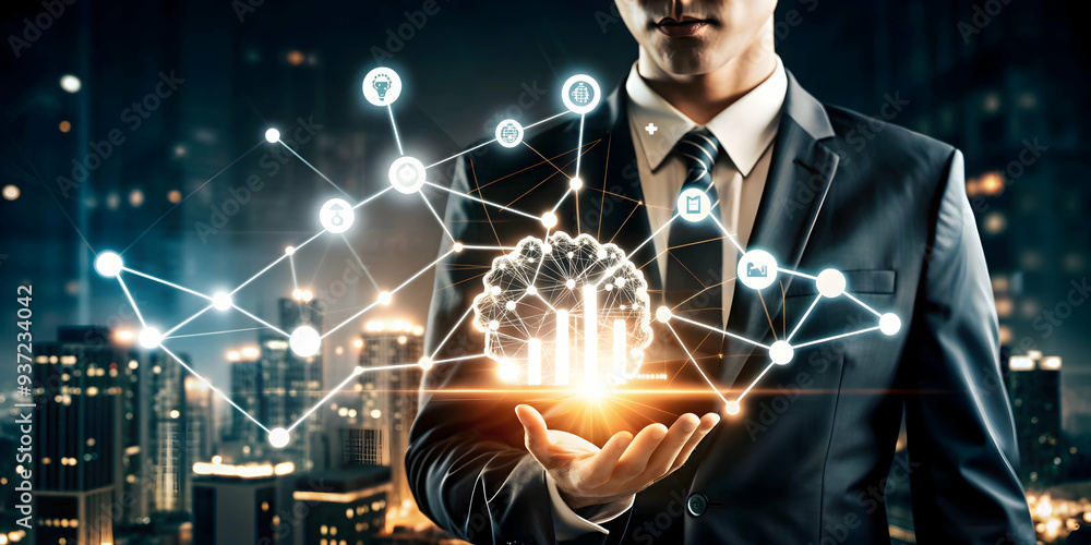 Photo Realistic as AI algorithm and financial strategy concept as An AI algorithm icon paired ...