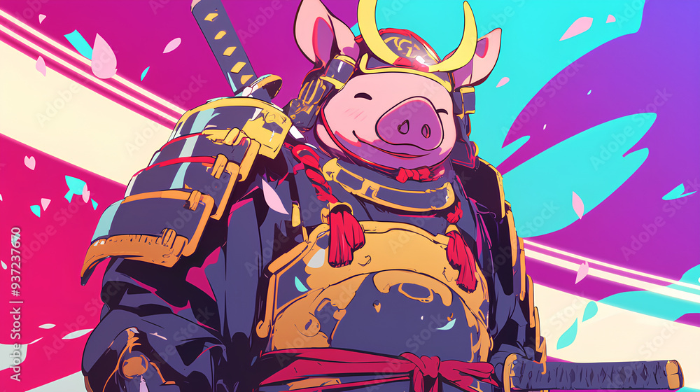 Cute pig wearing Japanese samurai armor, cool poses, cute kawaii ...