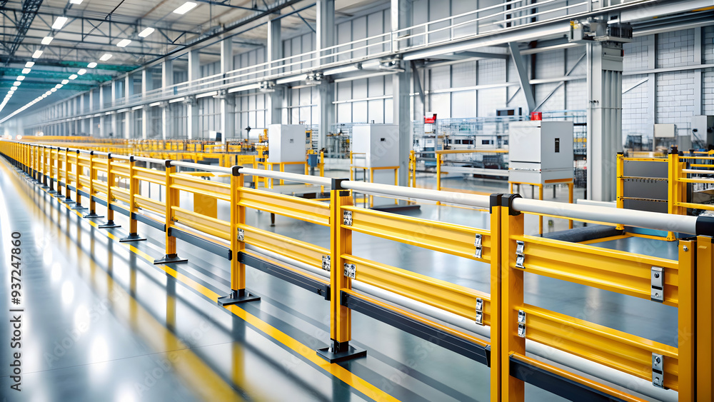 Photo Realistic as Safety barrier and assembly line concept as A safety ...
