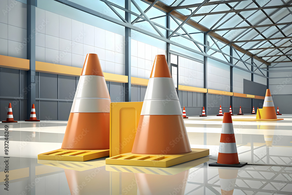 Photo Realistic as Safety cones and factory floor concept as Safety ...