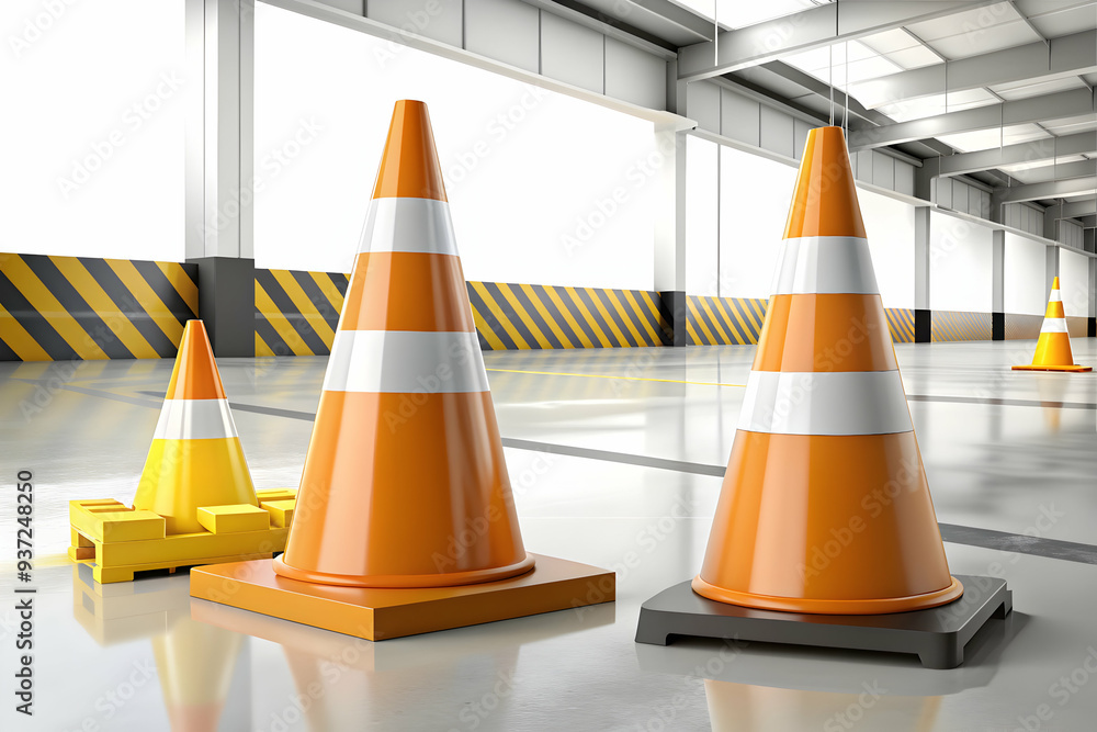 Photo Realistic as Safety cones and factory floor concept as Safety ...