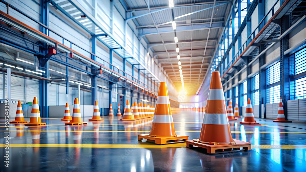 Photo Realistic as Safety cones and factory floor concept as Safety ...