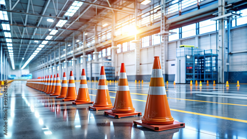Photo Realistic as Safety cones and factory floor concept as Safety ...