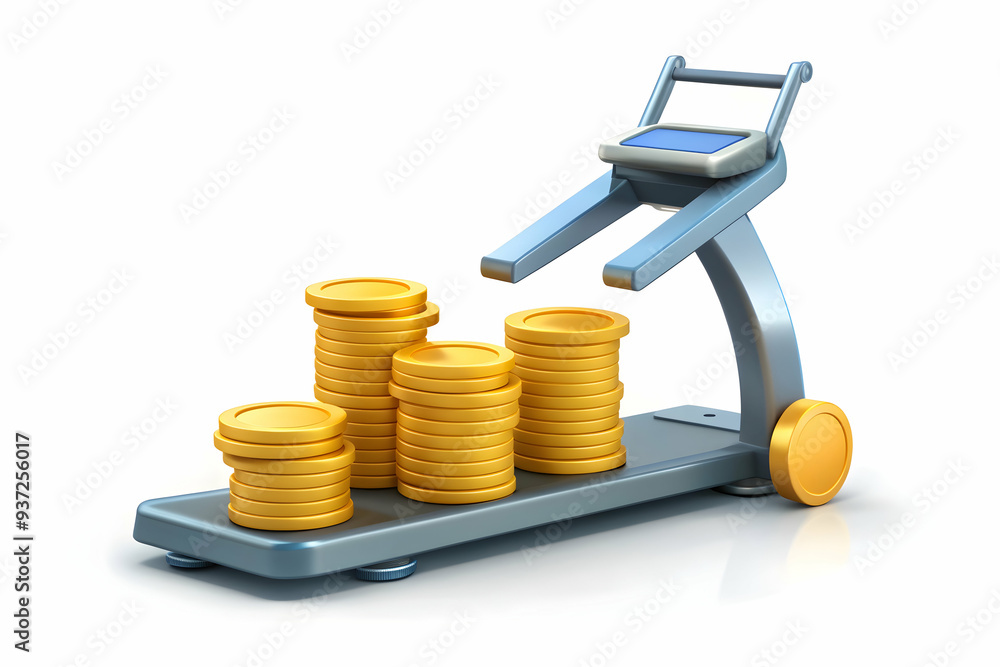Photo Realistic as Treadmill and coin stack concept as A treadmill and ...