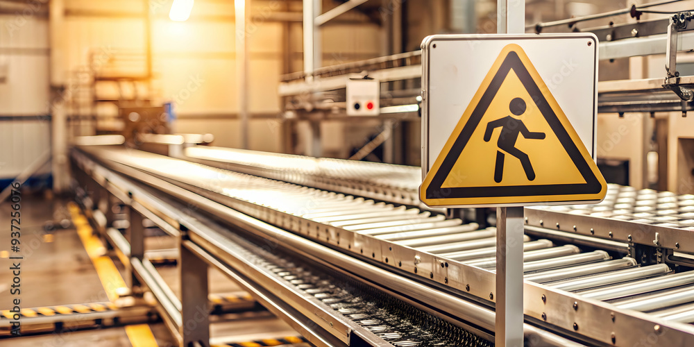 Photo Realistic as Warning sign and conveyor belt concept as A warning ...