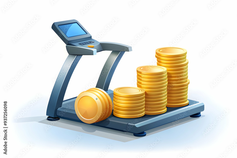 Photo Realistic as Treadmill and coin stack concept as A treadmill and ...