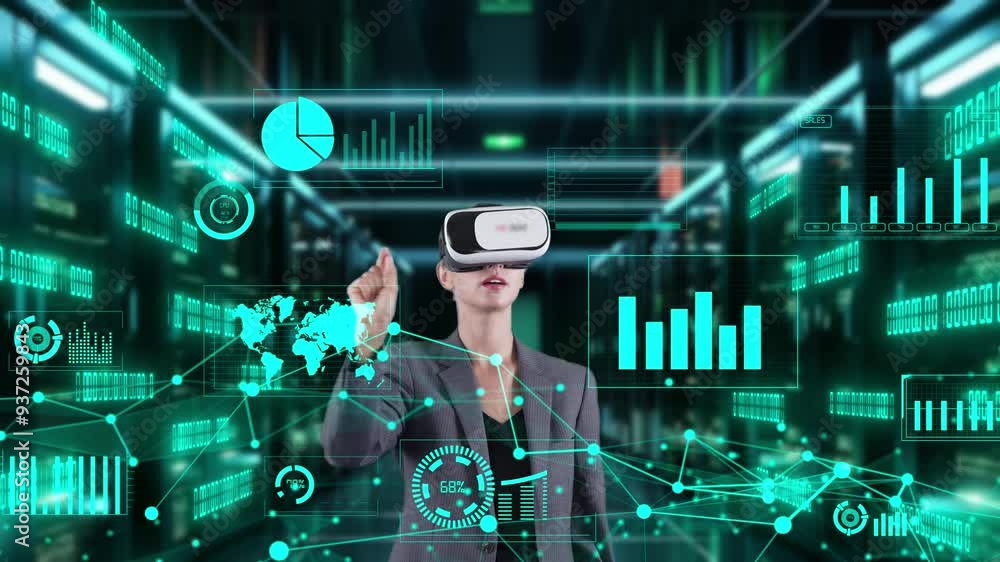 Businesswoman selecting dynamic market database scatter graph analysis ...