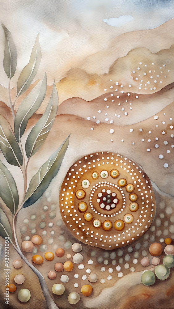 Australian Aboriginal dot painting style art dreamtime story of bush ...