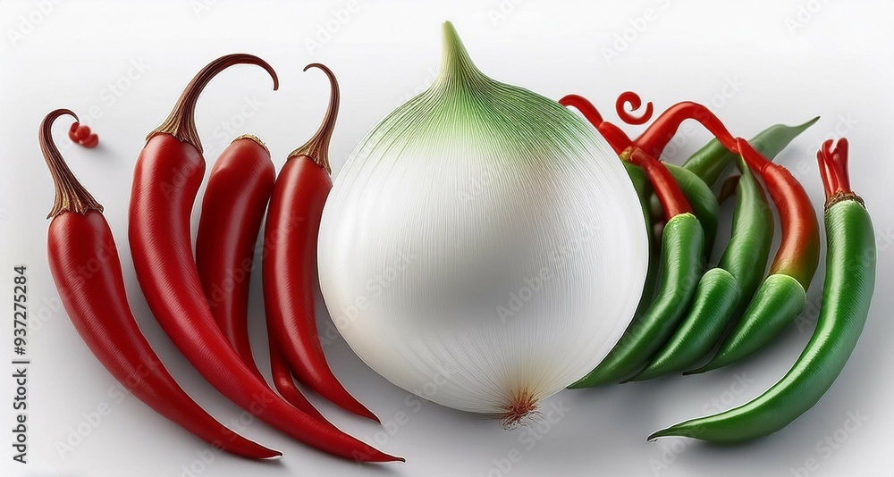 chiles jalapeños color verde, chiles secos en color rojo y una cebolla ...
