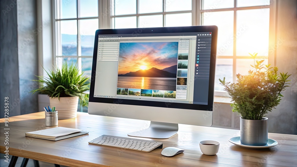 Modern desktop computer screen displaying a transparent PNG image ...