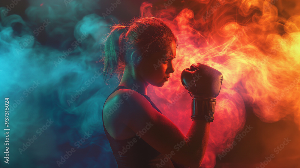 Woman in Boxing Gloves with a Bright Aura: A woman in boxing gloves ...