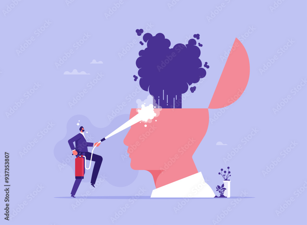 Cure anxiety and stress concept, therapy to cool down burning mind or ...