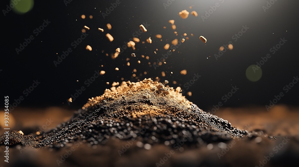 Seeds of Growth: A mound of rich soil bursts with life as seeds scatter ...